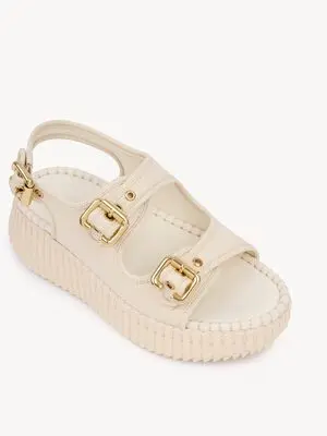 Chloé Nama Wedge Sandals With Adjustable Buckle - Eggshell