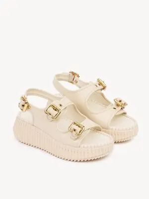 Chloé Nama Wedge Sandals With Adjustable Buckle - Eggshell