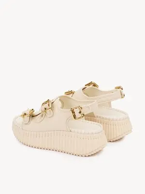 Chloé Nama Wedge Sandals With Adjustable Buckle - Eggshell