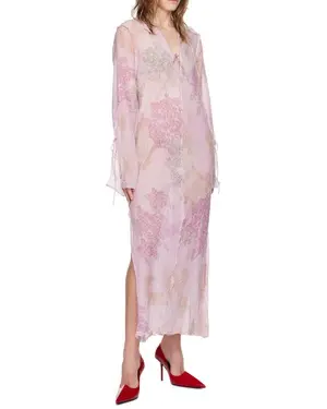 Acne Studios Chiffon Seasonal-print Maxi Dress With Lace Trim