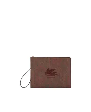 Etro Logo Embroidered Paisley Printed Zipped Pouch - Red