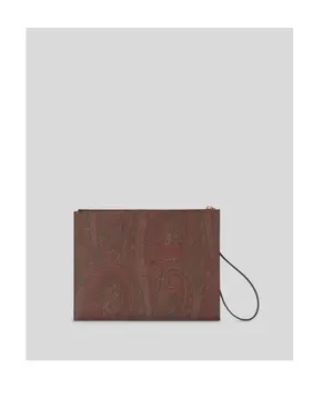 Etro Logo Embroidered Paisley Printed Zipped Pouch - Red