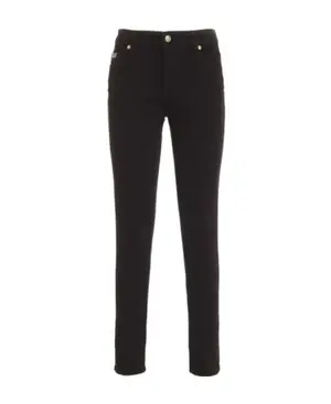 Versace Logo Embellished Denim Pants - Black
