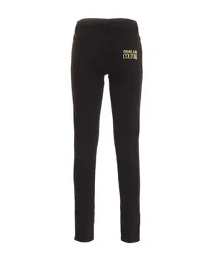 Versace Logo Embellished Denim Pants - Black