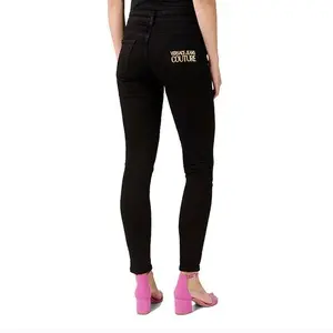 Versace Logo Embellished Denim Pants - Black