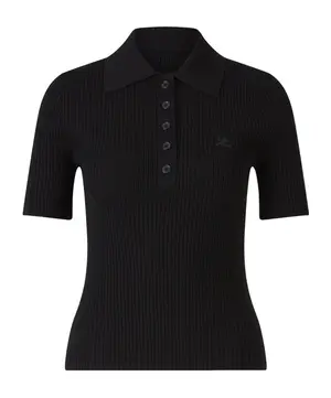 COURREGES Courrèges Rib Knit Polo Shirt - Black