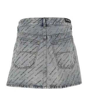 Balenciaga Allover Logo Printed Denim Mini Skirt