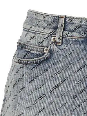 Balenciaga Allover Logo Printed Denim Mini Skirt