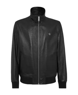 Philipp Plein Crocodile-effect Leather Bomber Jacket - Black