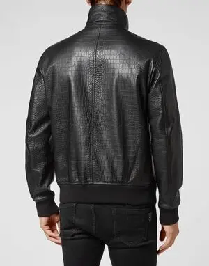 Philipp Plein Crocodile-effect Leather Bomber Jacket - Black