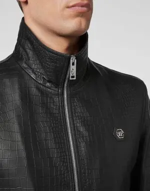 Philipp Plein Crocodile-effect Leather Bomber Jacket - Black