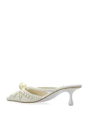 JIMMY CHOO Embellished Criss-cross Strap Mules - White