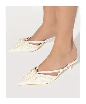 JIMMY CHOO Embellished Criss-cross Strap Mules - White