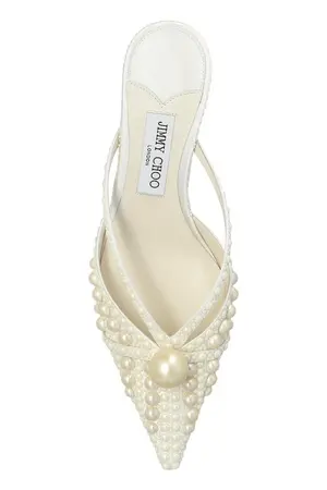 JIMMY CHOO Embellished Criss-cross Strap Mules - White