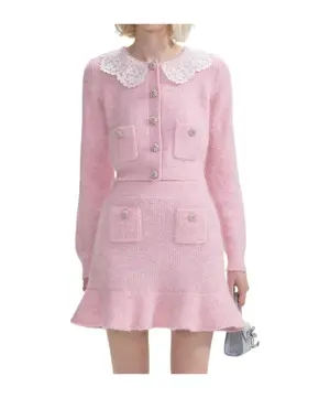 SELF-PORTRAIT Knitted Mini Skirt With Diamond Buttons