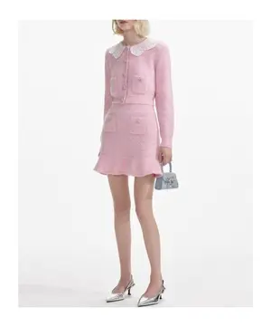 SELF-PORTRAIT Knitted Mini Skirt With Diamond Buttons