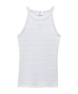 Filippa K Monogram-embroidered Striped Organic Cotton Tank Top - White