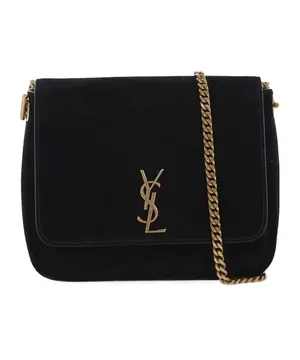 Saint Laurent Logo Plaque Foldover Top Shoulder Bag - Black