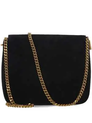 Saint Laurent Logo Plaque Foldover Top Shoulder Bag - Black