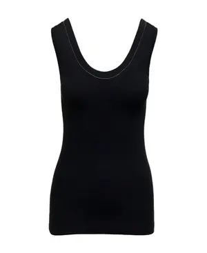 Brunello Cucinelli Embellished U-neck Tank Top - Black