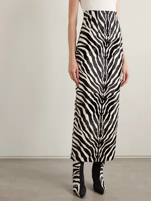 Khaite Loxley Zebra-print Calfskin Midi Skirt - Black