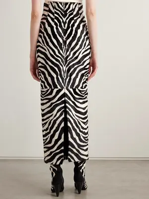 Khaite Loxley Zebra-print Calfskin Midi Skirt - Black