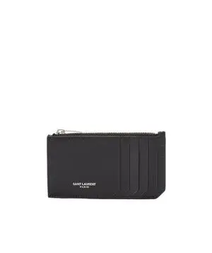 Saint Laurent Logo Detailed Zip-up Cardholder - Black
