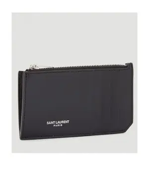 Saint Laurent Logo Detailed Zip-up Cardholder - Black