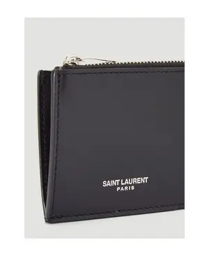 Saint Laurent Logo Detailed Zip-up Cardholder - Black