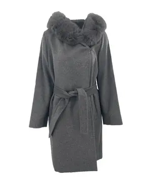 Max Mara Long Sleeved Hooded Coat With Fur Trim And Belt - Black