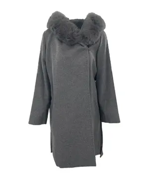 Max Mara Long Sleeved Hooded Coat With Fur Trim And Belt - Black
