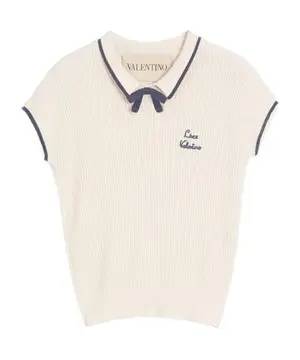 Valentino Garavani Short-sleeved Jumper With Bow Detail - Birch/provence Blue/birch