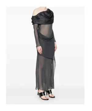 Christopher Esber Sheer Draped Off-the-shoulder Maxi Dress