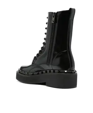 Valentino Garavani Rockstud Embellished Leather Lace-up Boots