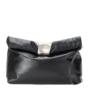 Staud Leather Zipped Clutch With Rolled Detail