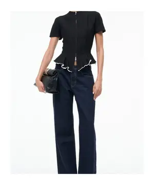 Staud Leather Zipped Clutch With Rolled Detail