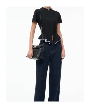 Staud Leather Zipped Clutch With Rolled Detail