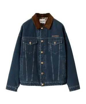 Denim Blouson Jackets with Velvet Collar