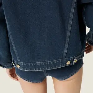 Miu Miu Flocked Denim And Velvet Blouson Jacket - Navy Blue