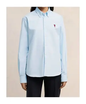 Ami Embroidered Button-down Shirt - Sky-blue