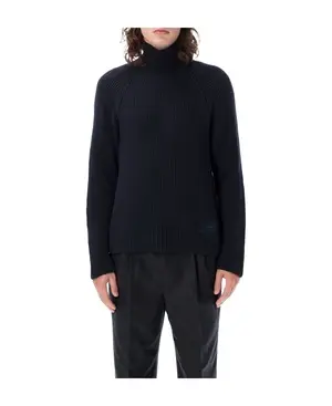 AMI Paris High Neck Ribbed Long Sleeve Jumper - Black