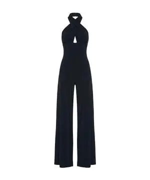Norma Kamali Cross Halter Straight-leg Jumpsuit - Black