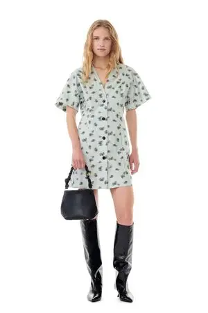 GANNI Floral Printed V-neck Mini Dress