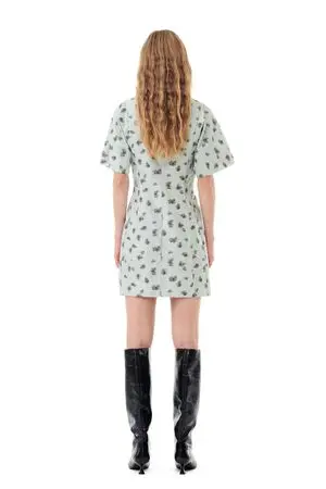 GANNI Floral Printed V-neck Mini Dress