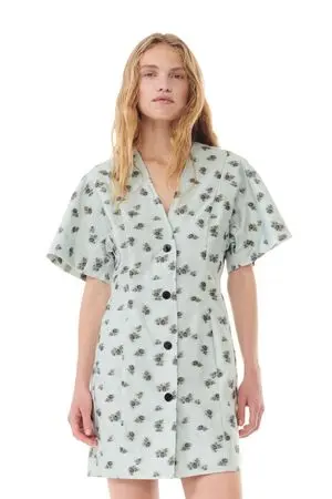 GANNI Floral Printed V-neck Mini Dress