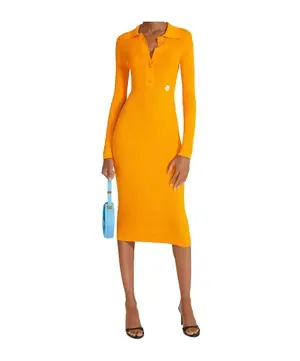 PATOU Knitted Midi Dress With Polo Collar And Embroidered Logo