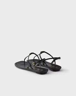 Prada Patent Leather Thong Sandals With Metal Buckle And Enamel Triangle Logo - Black