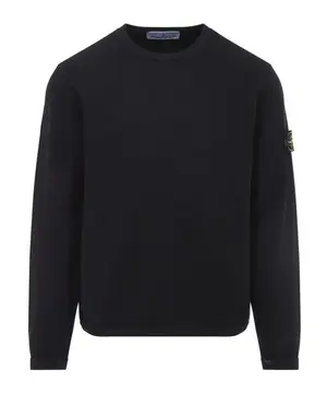 Stone Island Logo Patch Crewneck Sweatshirt - Black