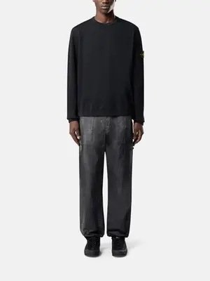 Stone Island Logo Patch Crewneck Sweatshirt - Black