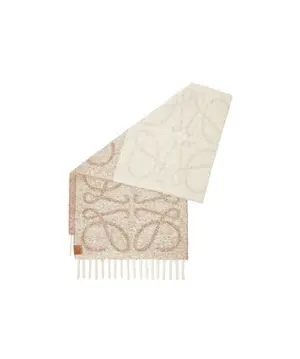 Loewe Anagram Fringed Scarf - Beige/white